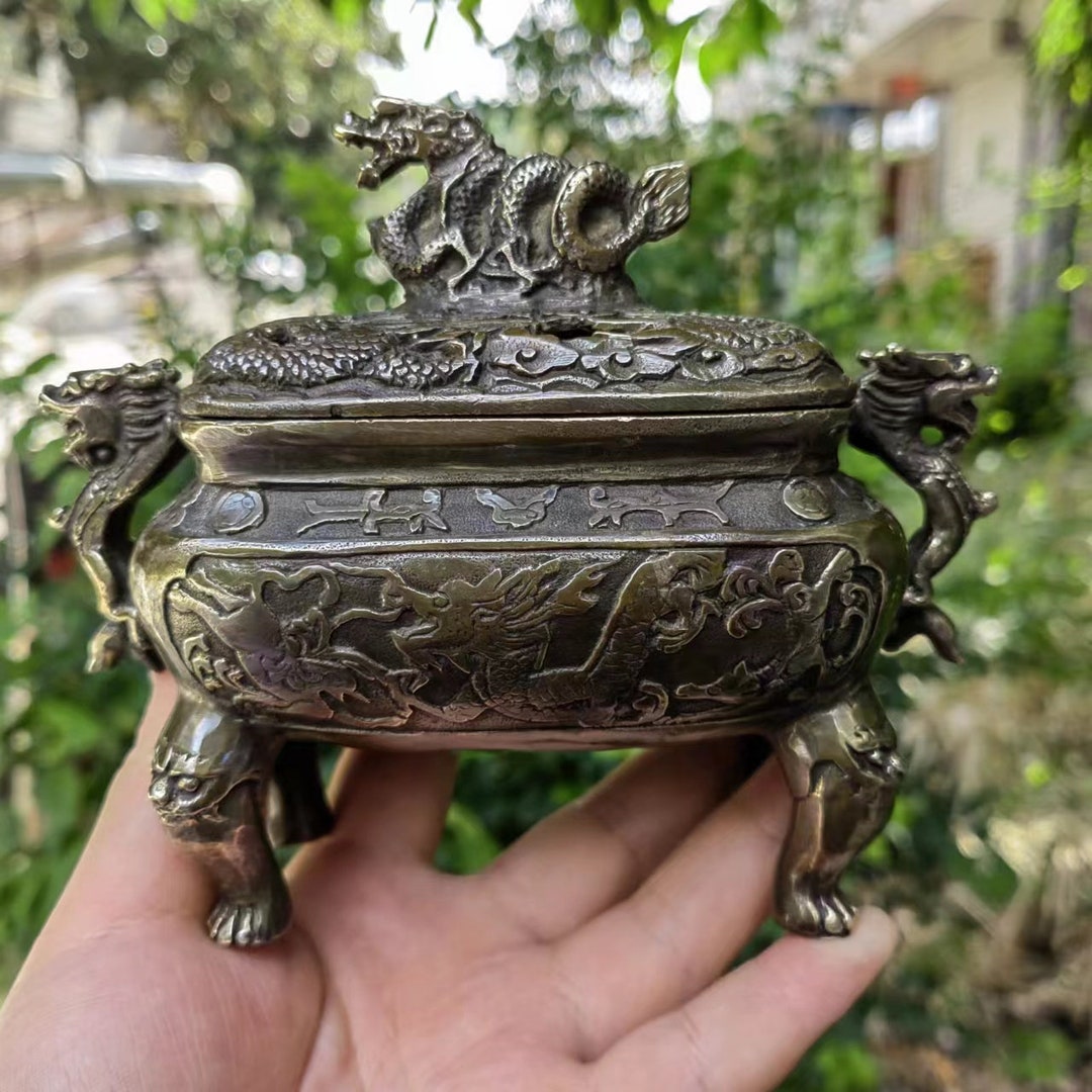 Vintage Brass Dragon Statue Incense Burner Censer Ornate Lucky Unique ...