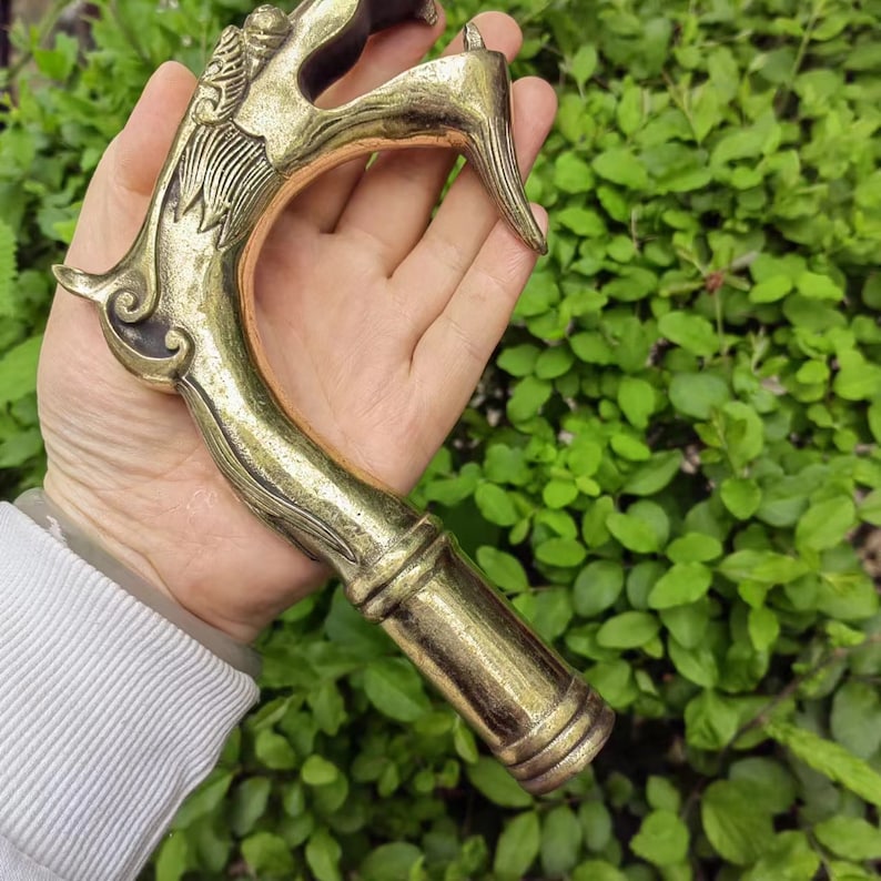 Solid Copper Dragon Head Cane Ornament Antique Brass Face Handle Fine ...