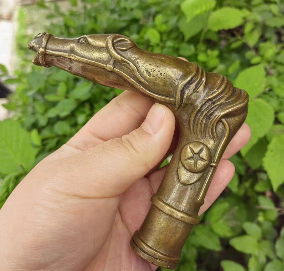 Solid Copper Horse Head Cane Ornament Antique Brass Face Handle,vintage ...