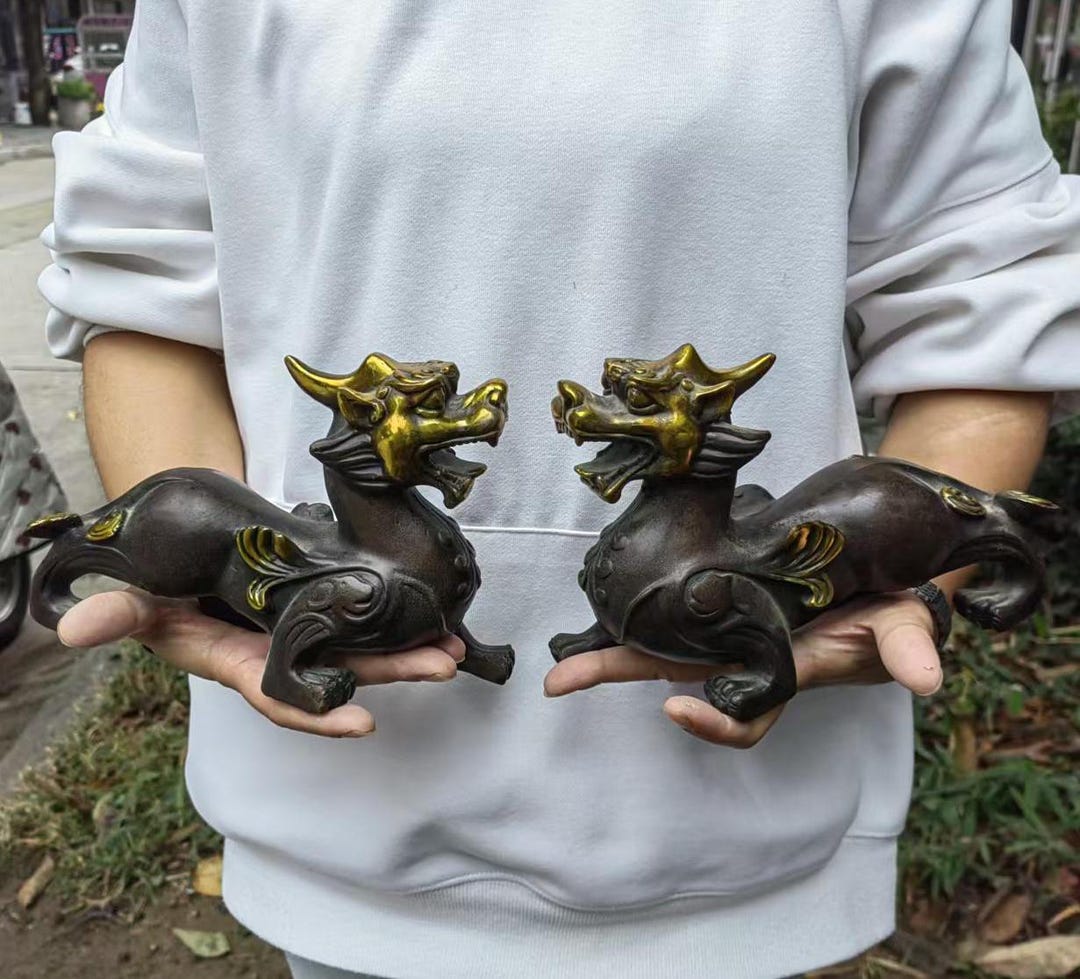 Pair of Copper Fengshui Pixiu Statue, Chinese Wealth Bixie - Etsy