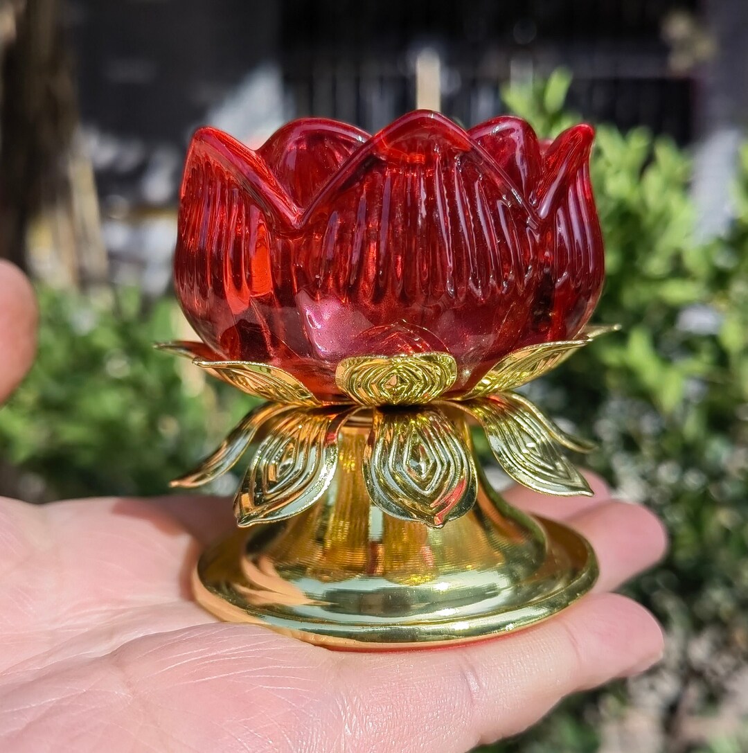 Buddha Yoga Red Crystal Candle Holder Lotus Meditation Relaxing Decor ...