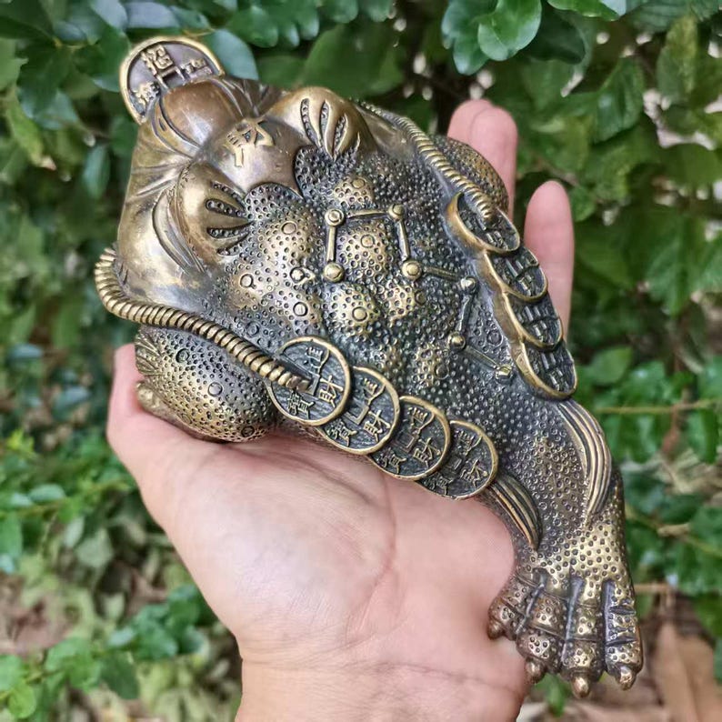 Pair Brass Three Legged Toad Statues, Feng Shui Fortune Decor - Etsy