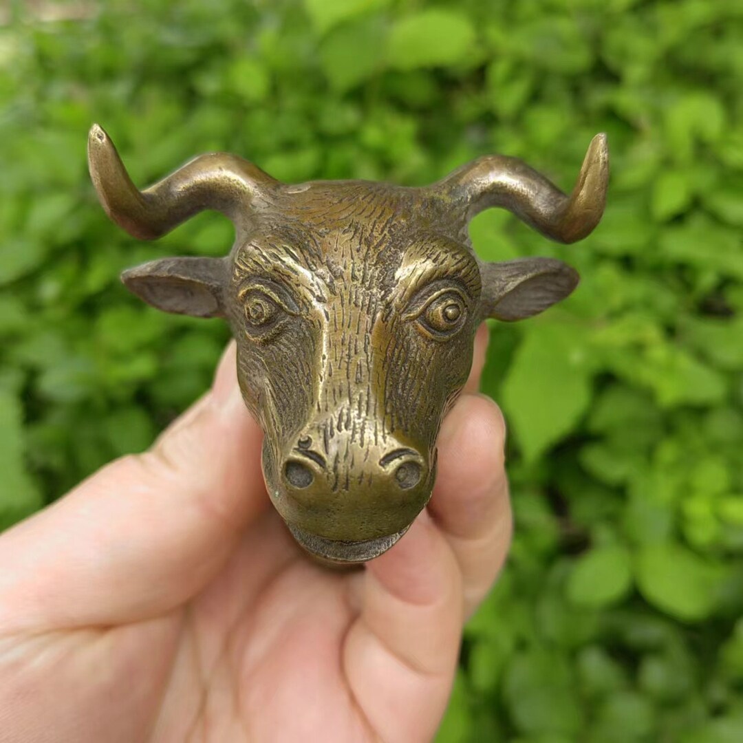 Solid Copper Bull Head Cane Ornament Antique Brass Face Handle ,vintage ...