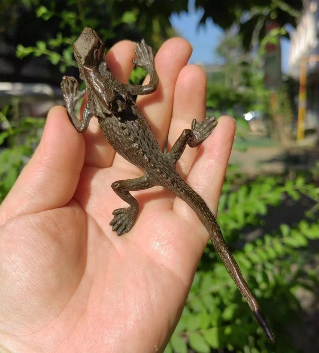 Old Lizard Sculpture Solid Copper Ornament, Animal Figurine for Home ...