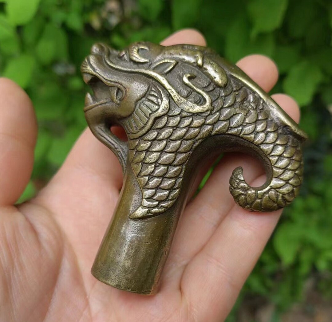 Solid Copper Dragon Head Cane Ornament Antique Brass Face Handle Fine ...