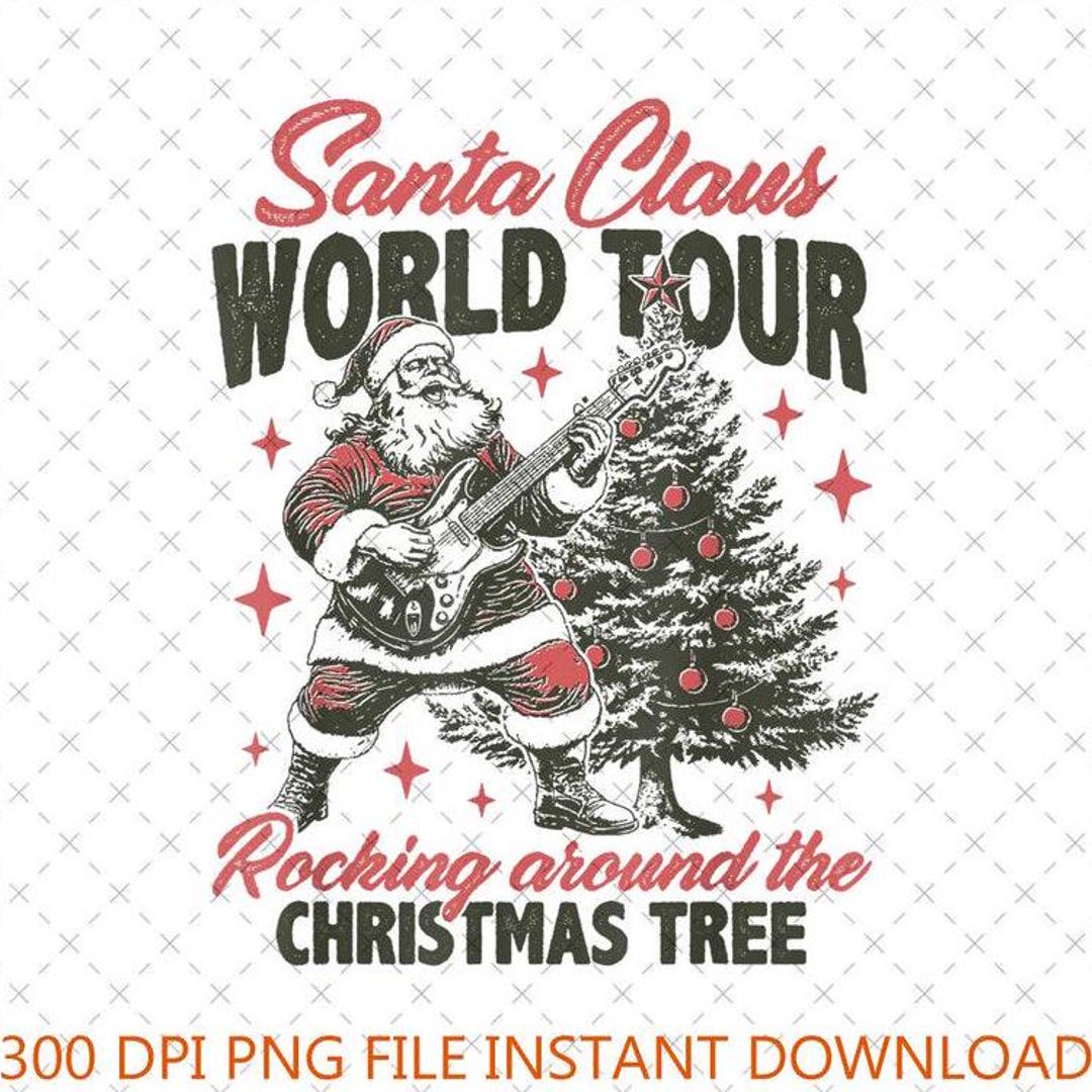 Santa Claus World Tour Rocking Around the Christmas Tree Png, Vintage ...