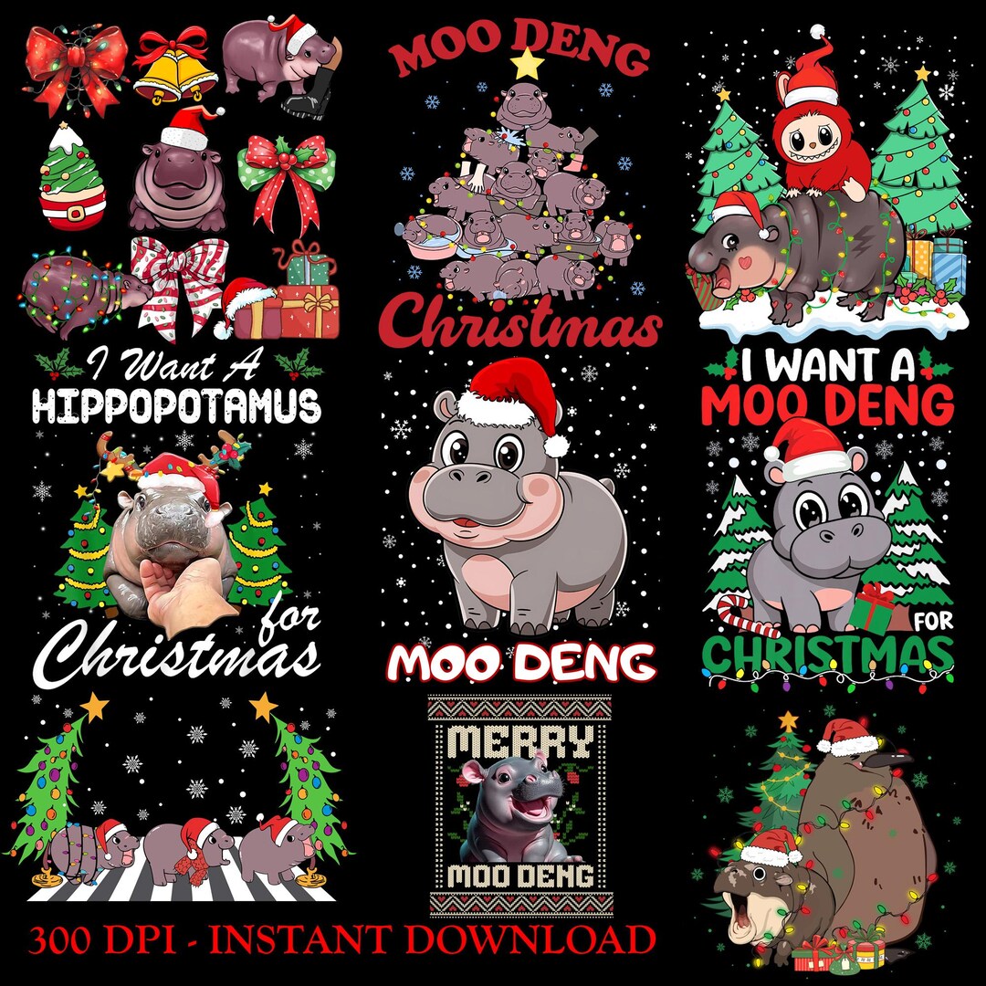 Bundle Moo Deng Christmas Png, Cute Moo Deng Png, Christmas Coquette ...