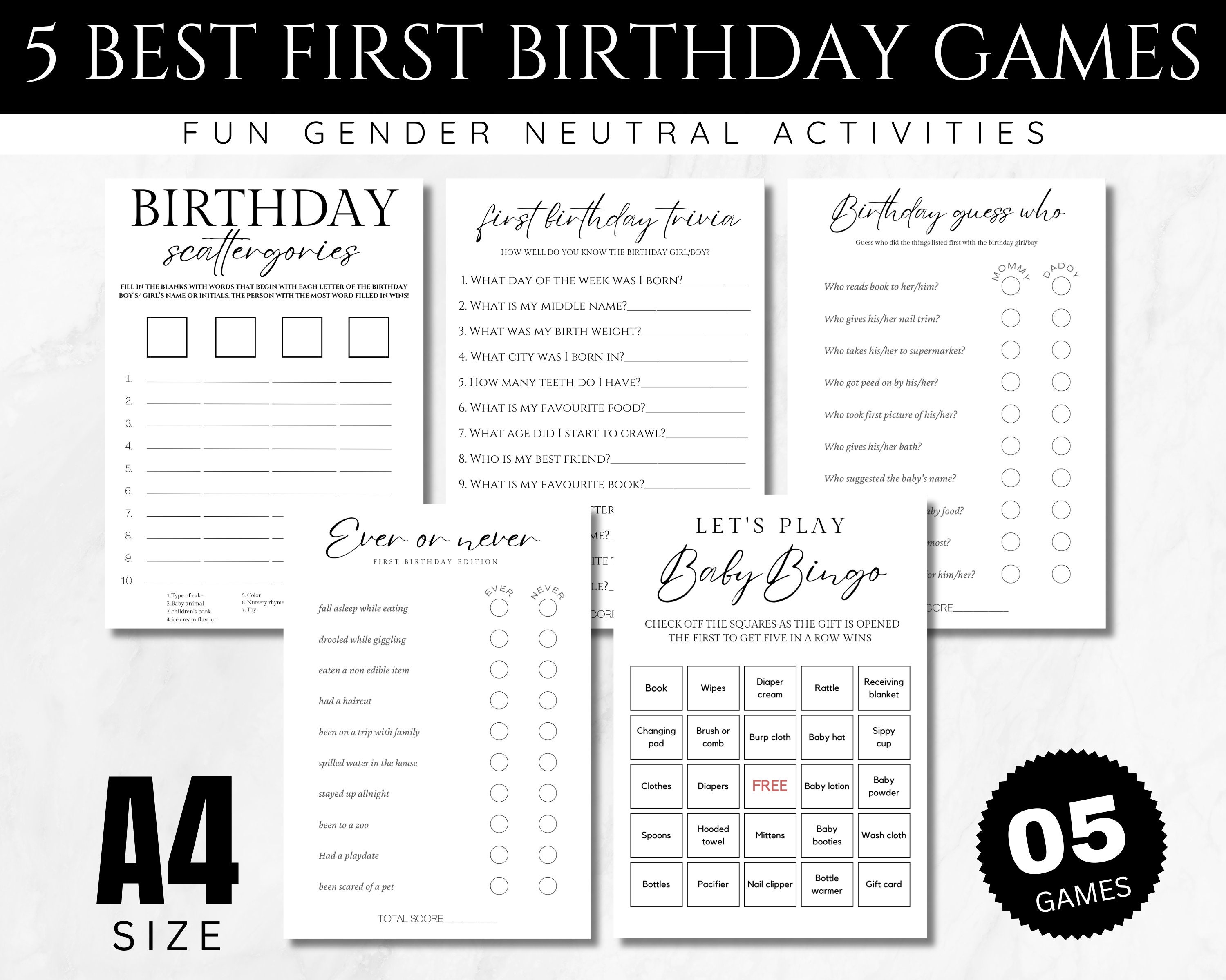 First Birthday Games, 1st Birthday Party Games Bundle, One Year Old ...
