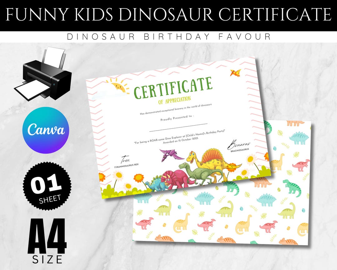 Kids Dinosaur Certificate, Dinosaur Theme Certificate for Kids ...