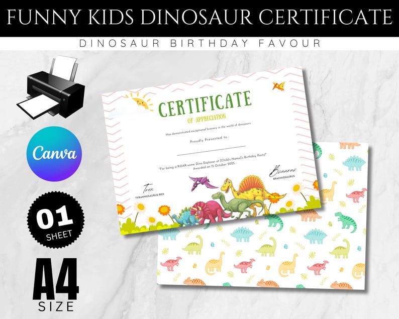 Kids Dinosaur Certificate, Dinosaur Theme Certificate for Kids ...