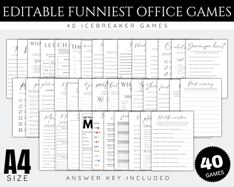 Editable Office Party Games Bundle, 40 Icebreaker Games (digital ...