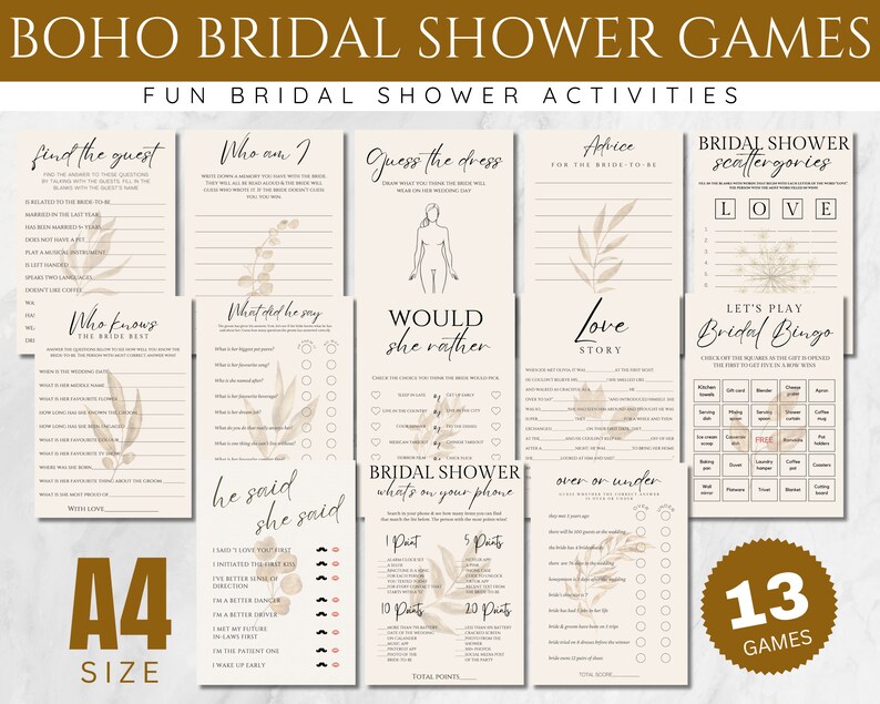 Boho Bridal Shower Games, Funny Couple Shower Games Bundle ...