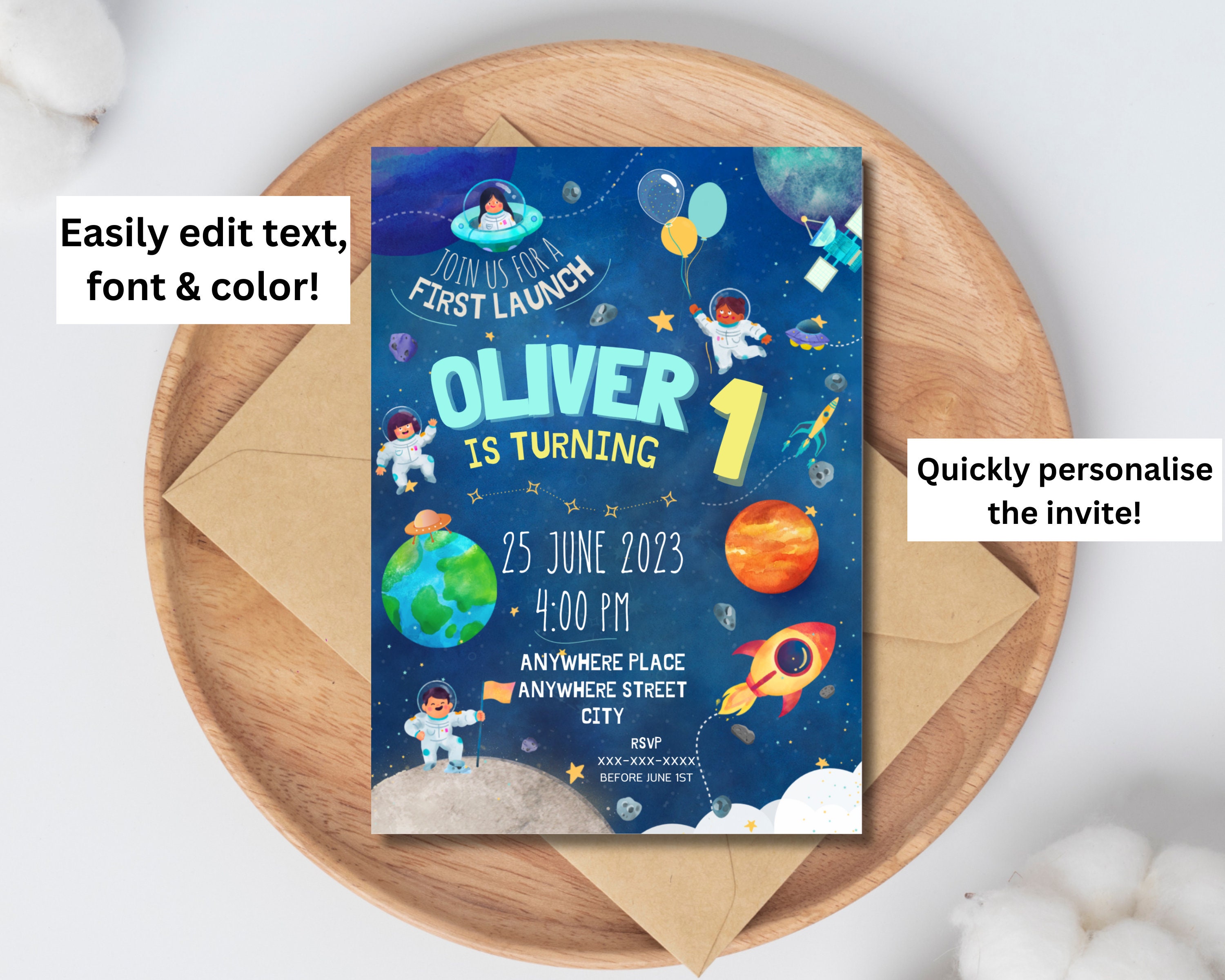 First Launch Birthday Party Invitation, Outer Space Birthday Party ...