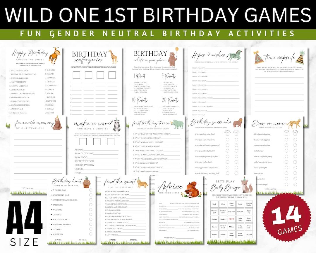 Wild One First Birthday Games, Safari 1st Birthday Games Bundle, Jungle ...