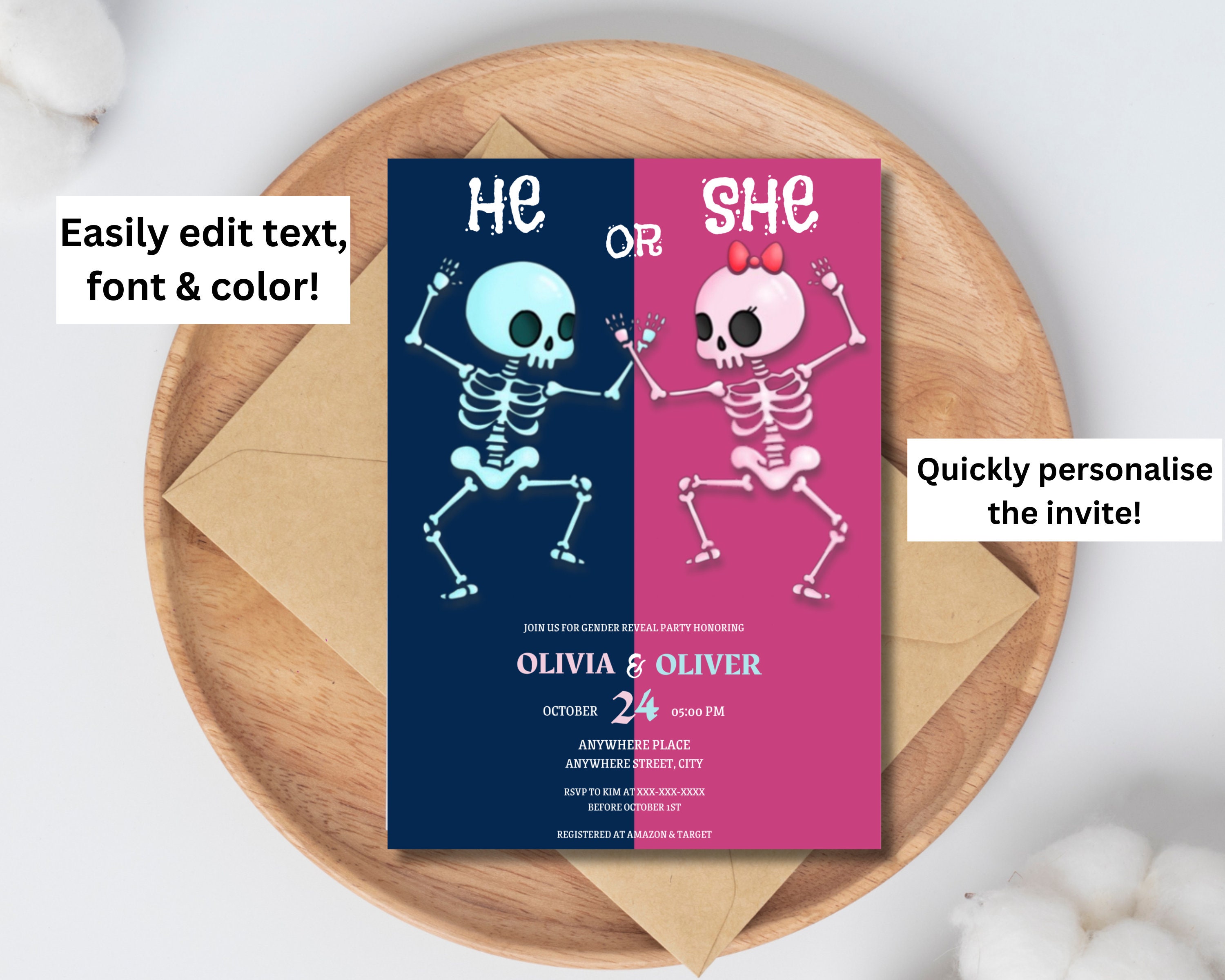 Halloween Gender Reveal Invitation, Spooky Gender Reveal Invitation ...