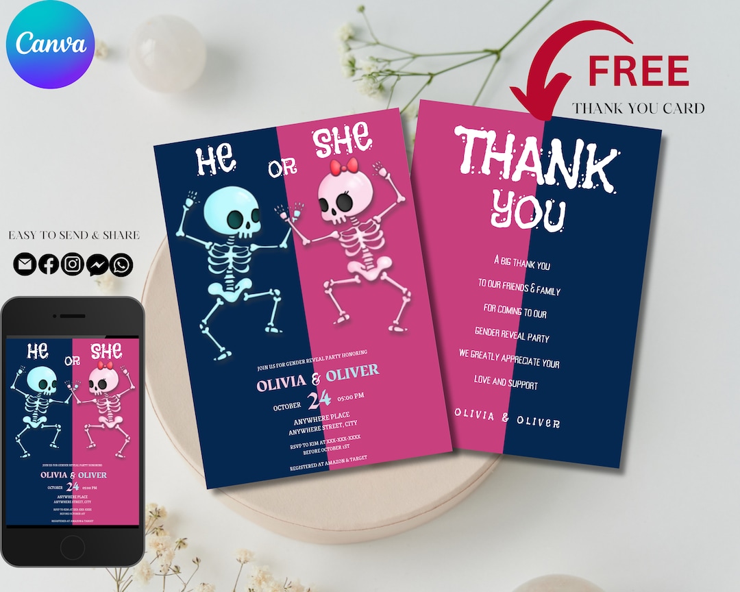 Halloween Gender Reveal Invitation, Spooky Gender Reveal Invitation ...