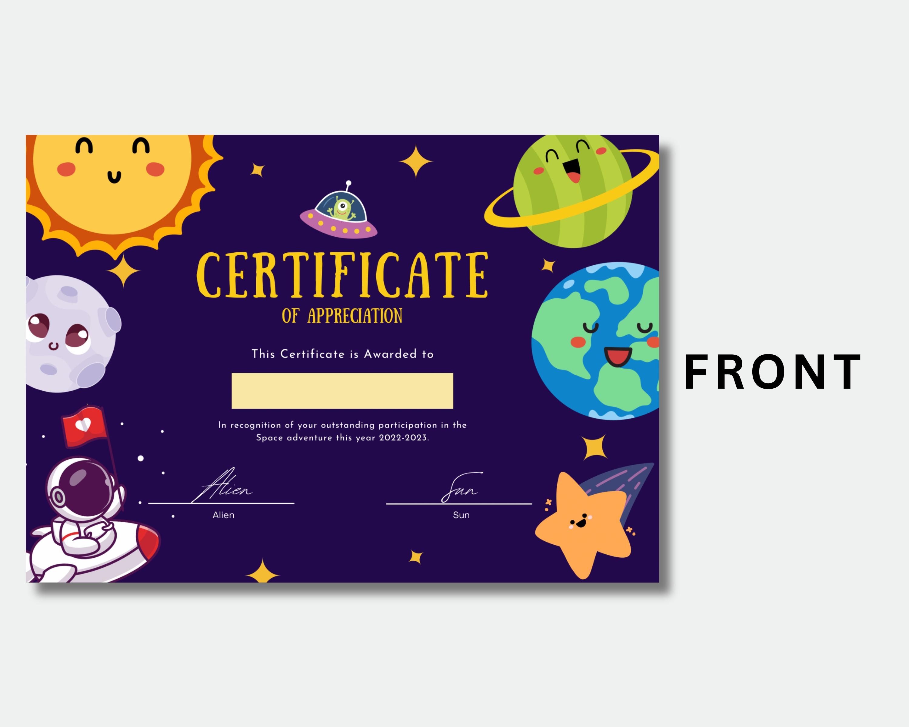 Editable Kids Space Certificate, Outer Space Theme Certificate for Kids ...