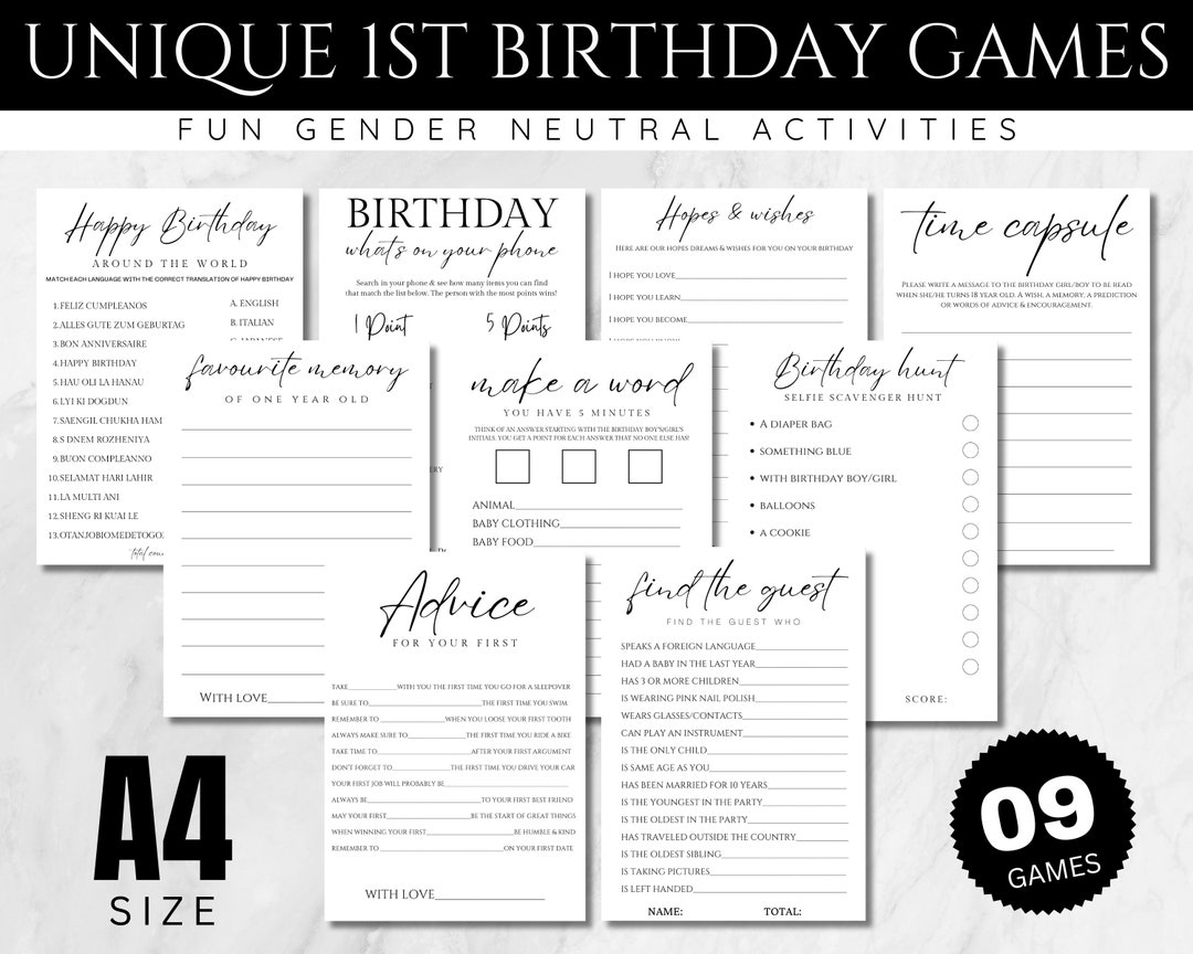 Unique First Birthday Games, 1st Birthday Party Games Bundle, One Year ...