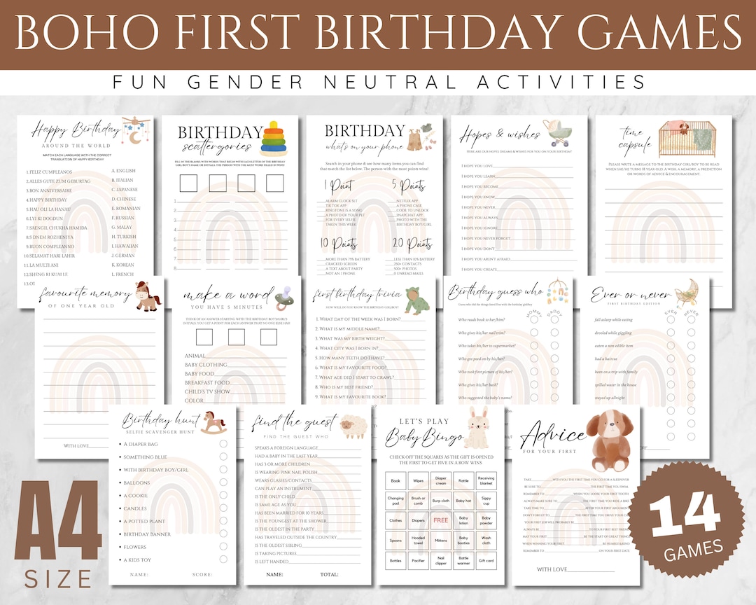 Boho First Birthday Games, 1st Birthday Party Games Bundle, One Year ...