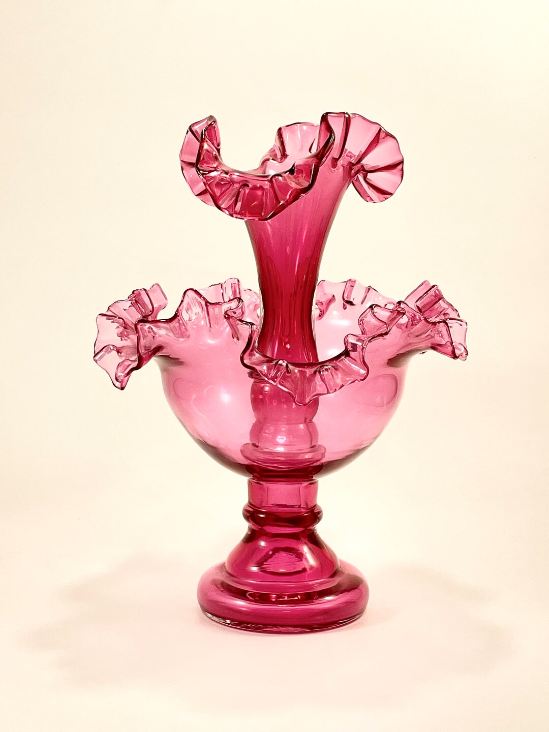 Fenton Cranberry Ruby Overlay Epergne One Horn Circa 1950s, Fenton Art ...