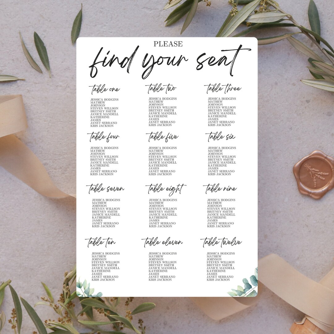 Wedding Seating Chart / INSTANT DOWNLOAD Template Download, DIY Wedding ...