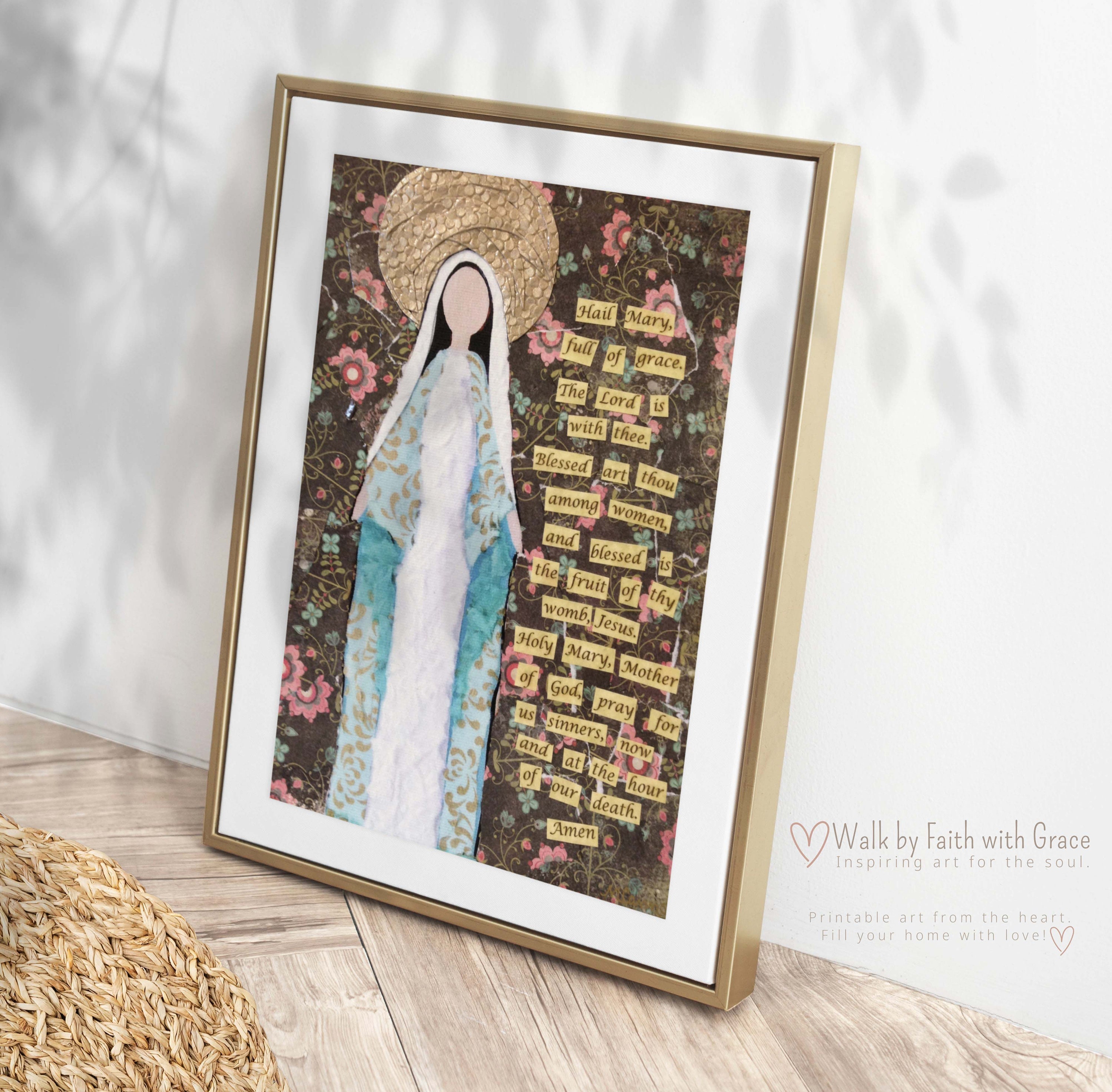 Hail Mary Prayer Collage Digital Download Catholic Wall Art Catholic ...