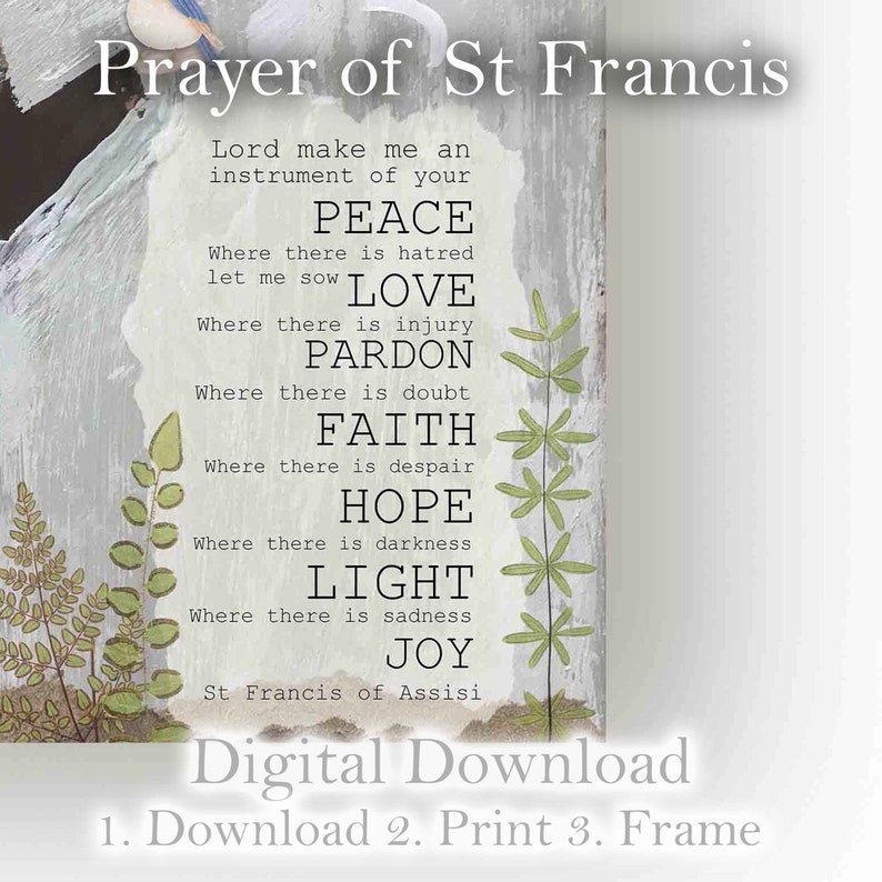 St Francis of Assisi Printable Art Peace Prayer Printable Catholic Wall Art Digital Download ...