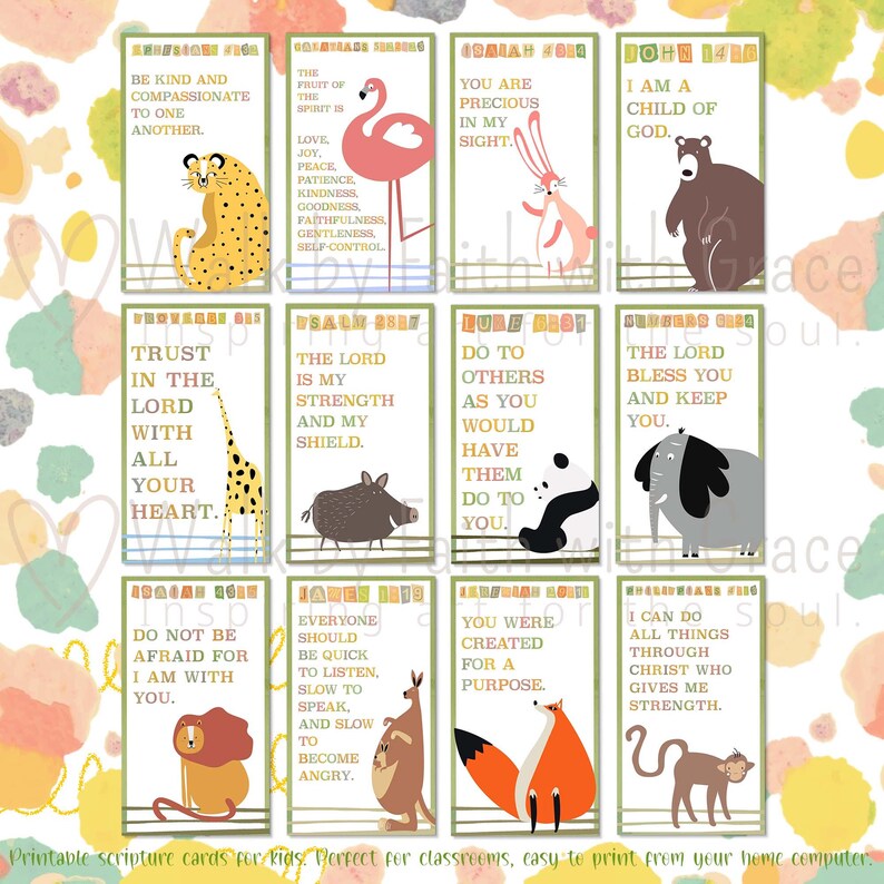 Cute Bible Verse Cards for Kids - Printable Digital Download - Animal ...