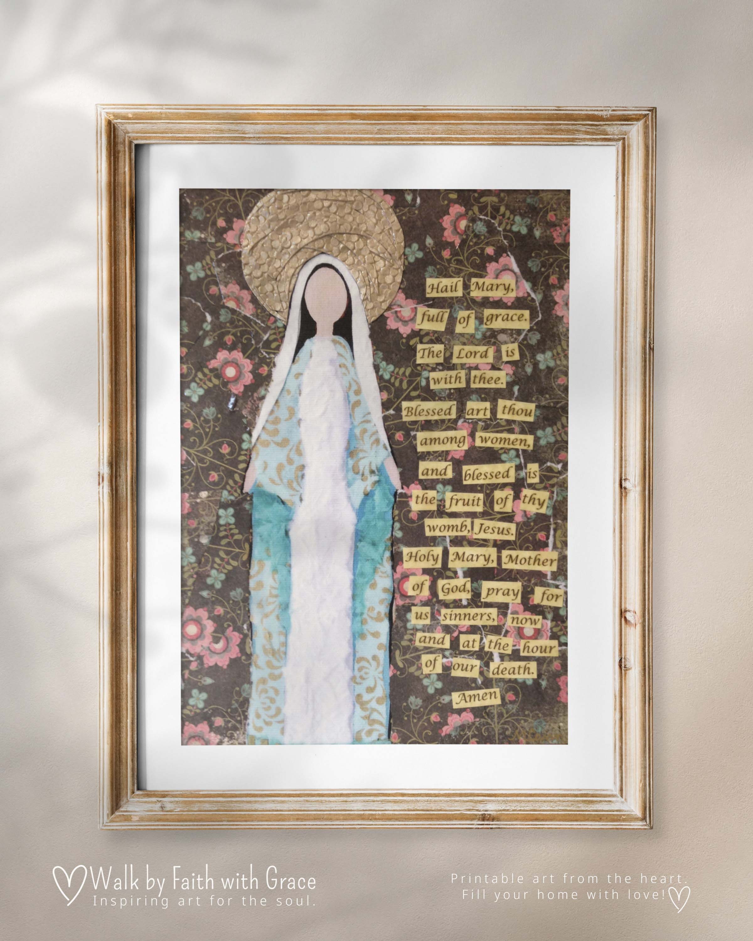 Hail Mary Prayer Collage Digital Download Catholic Wall Art Catholic ...