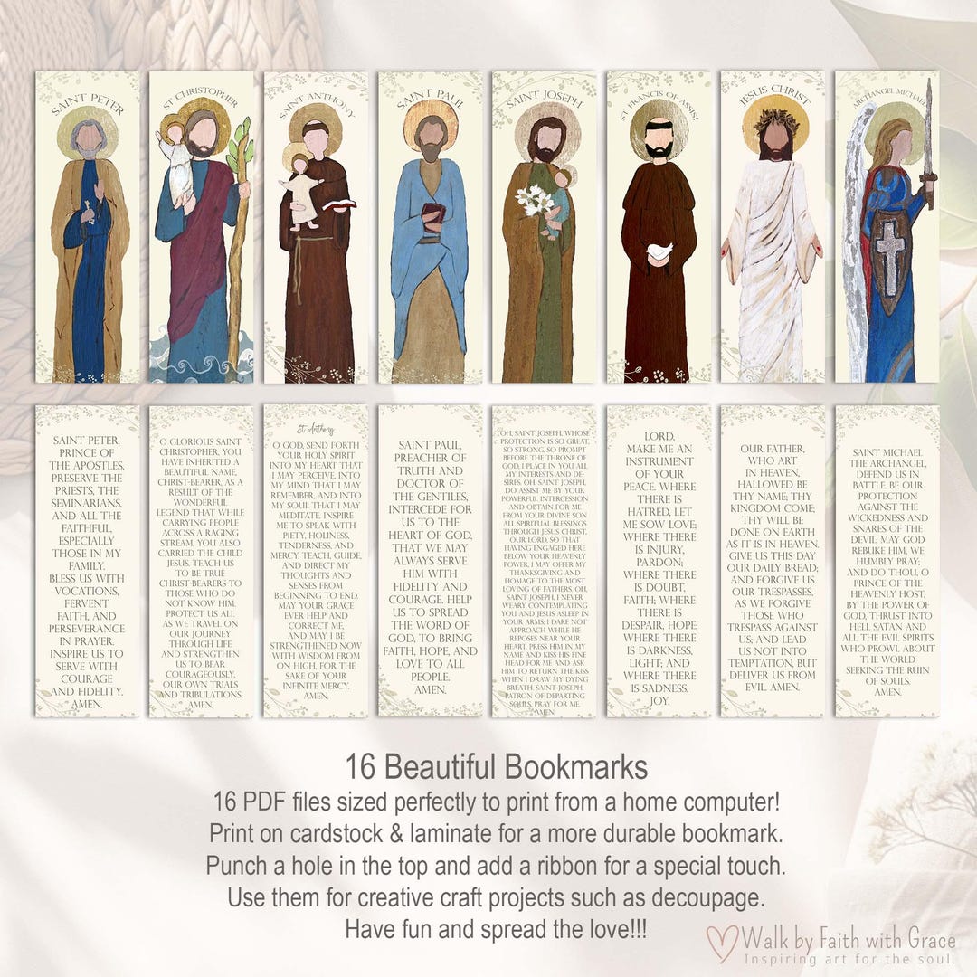 Printable Saints Bookmark Collection • Catholic Digital Art • 16 ...