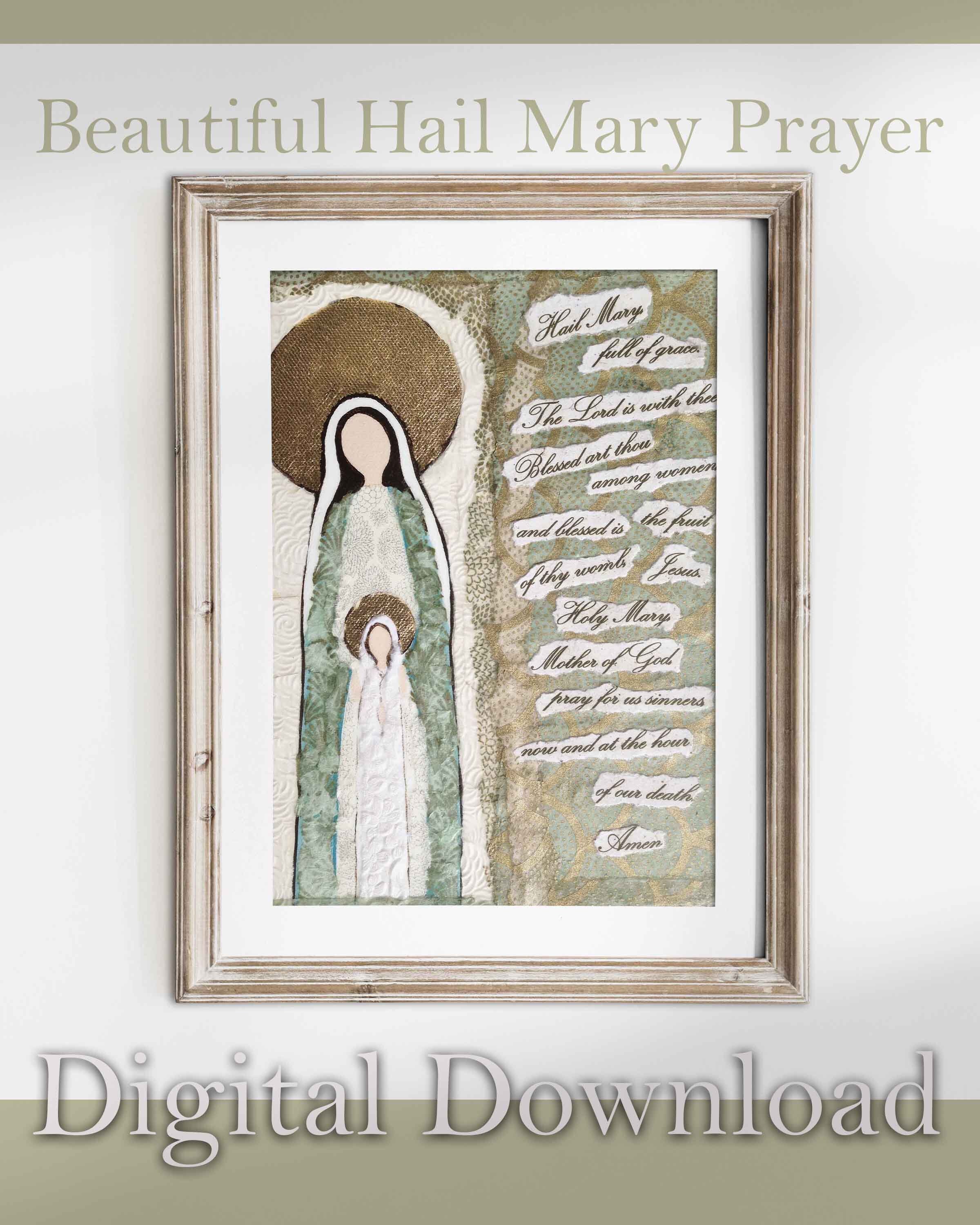 Hail Mary Prayer Collage Digital Download Catholic Wall Art PRINTABLE ...