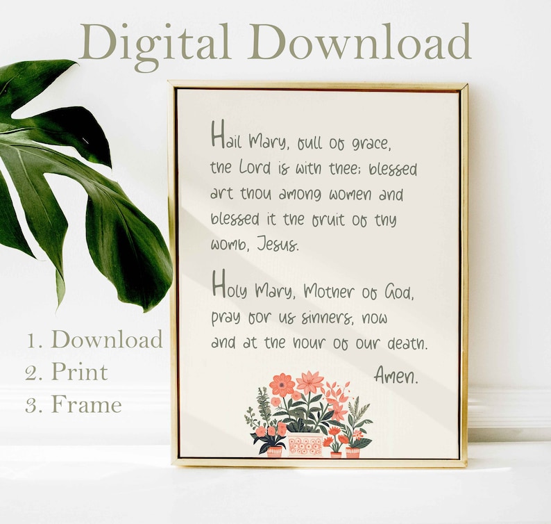 Hail Mary Prayer Printable Prayer Digital Download Catholic Print ...