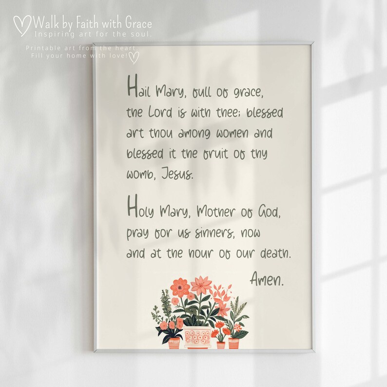 Hail Mary Prayer Printable Prayer Digital Download Catholic Print ...
