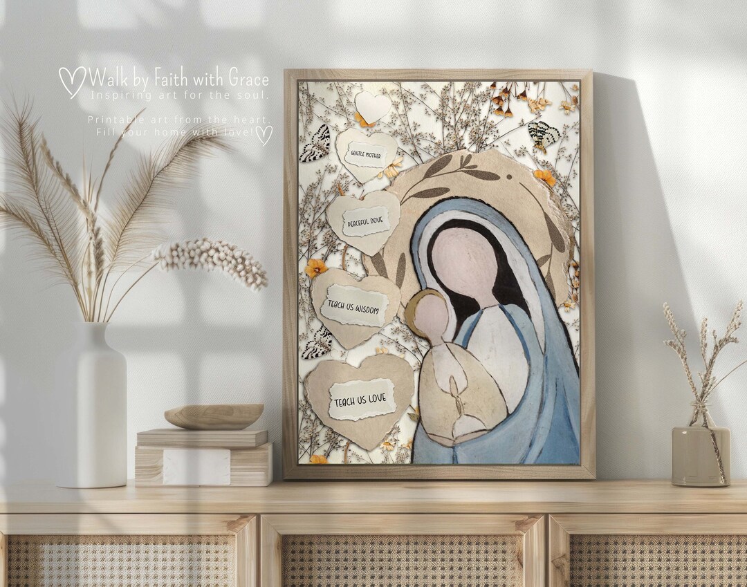 Mother Mary Print | Virgin Mary Catholic Art | Madonna and Child ...