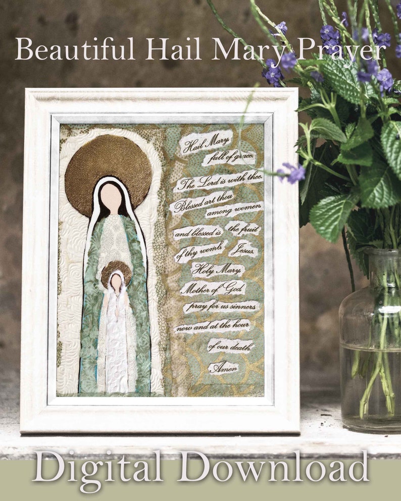 Hail Mary Prayer Collage Digital Download Catholic Wall Art PRINTABLE ...