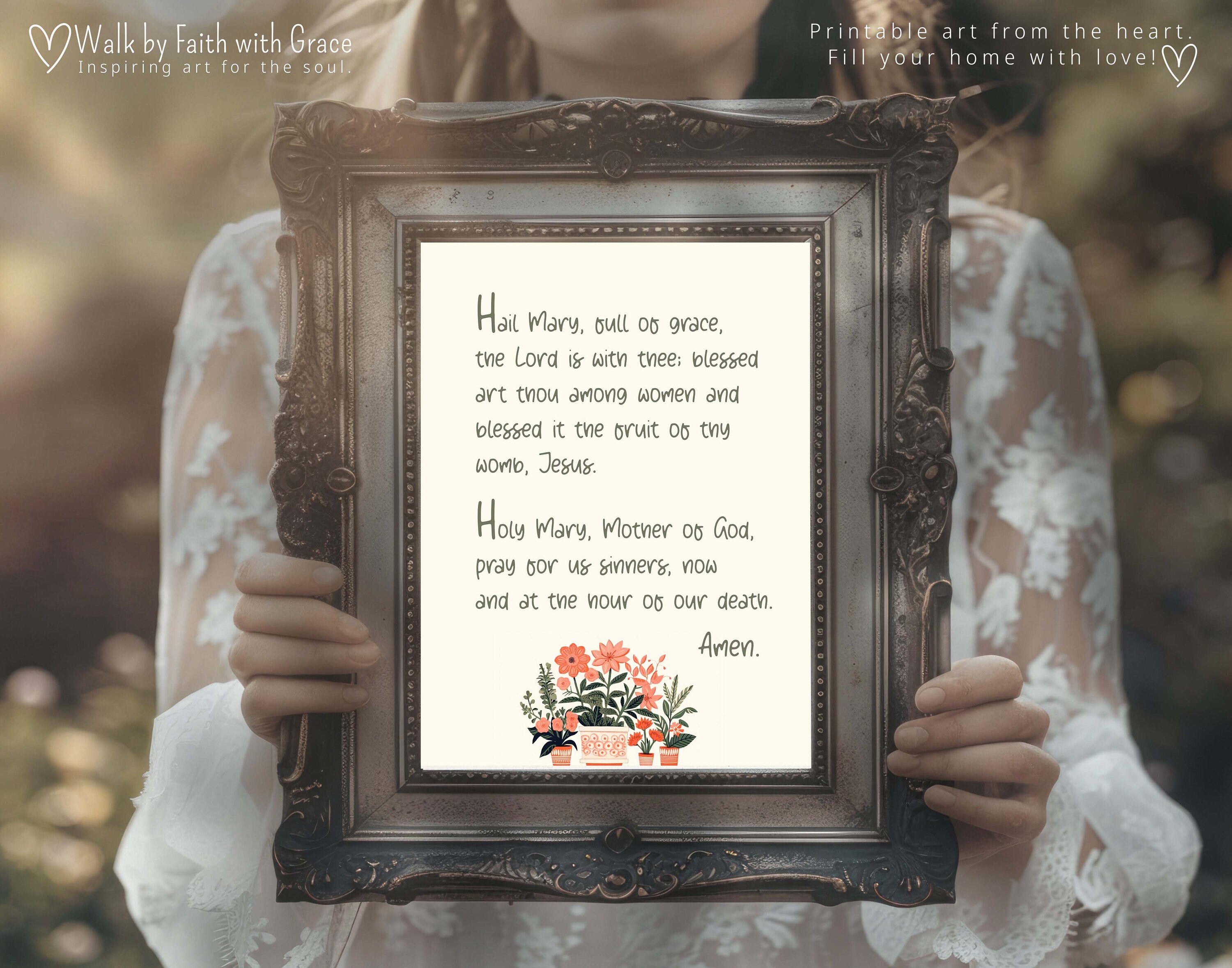 Hail Mary Prayer Printable Prayer Digital Download Catholic Print ...