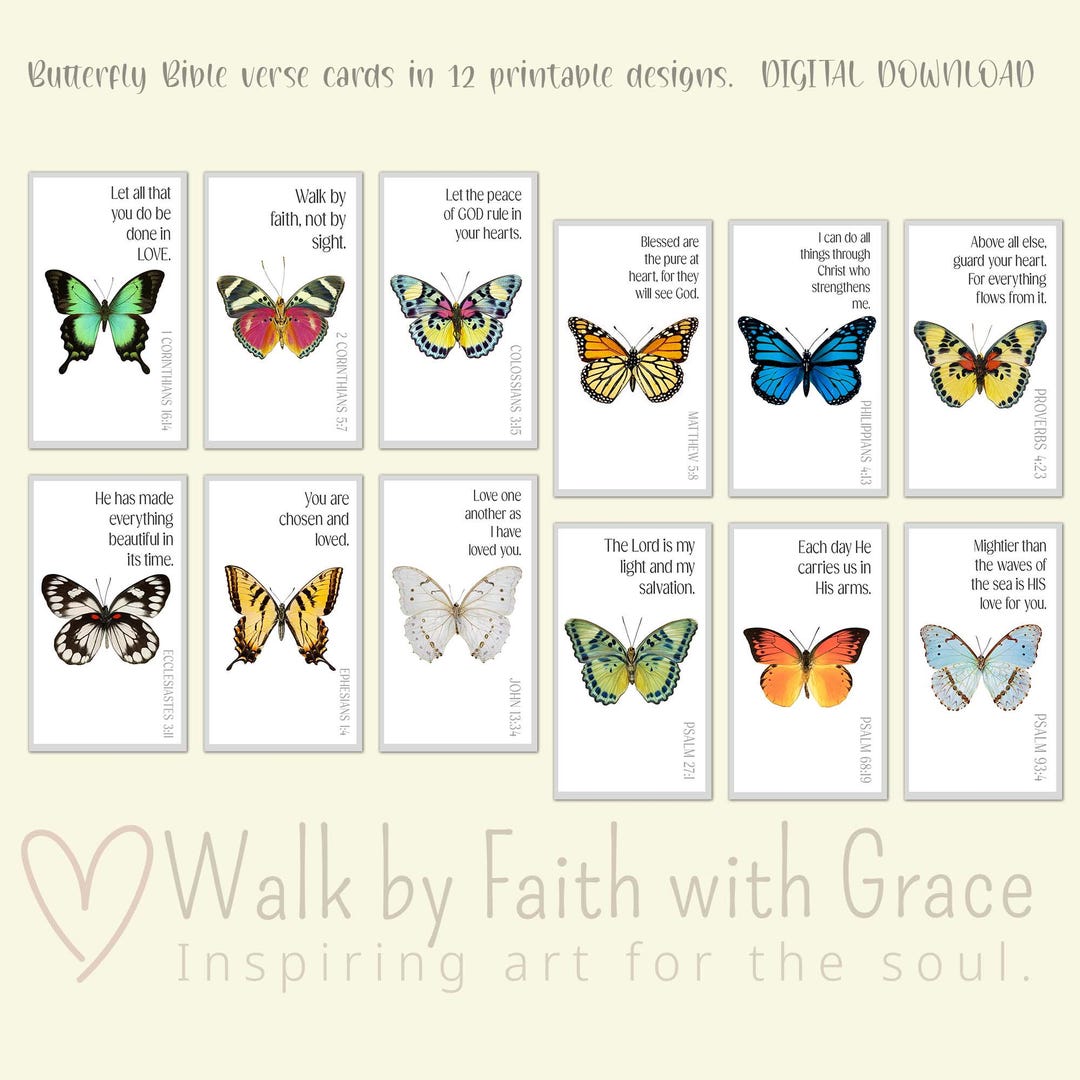 Butterfly Bible Verse Cards: Printable Scripture for Kids (digital ...