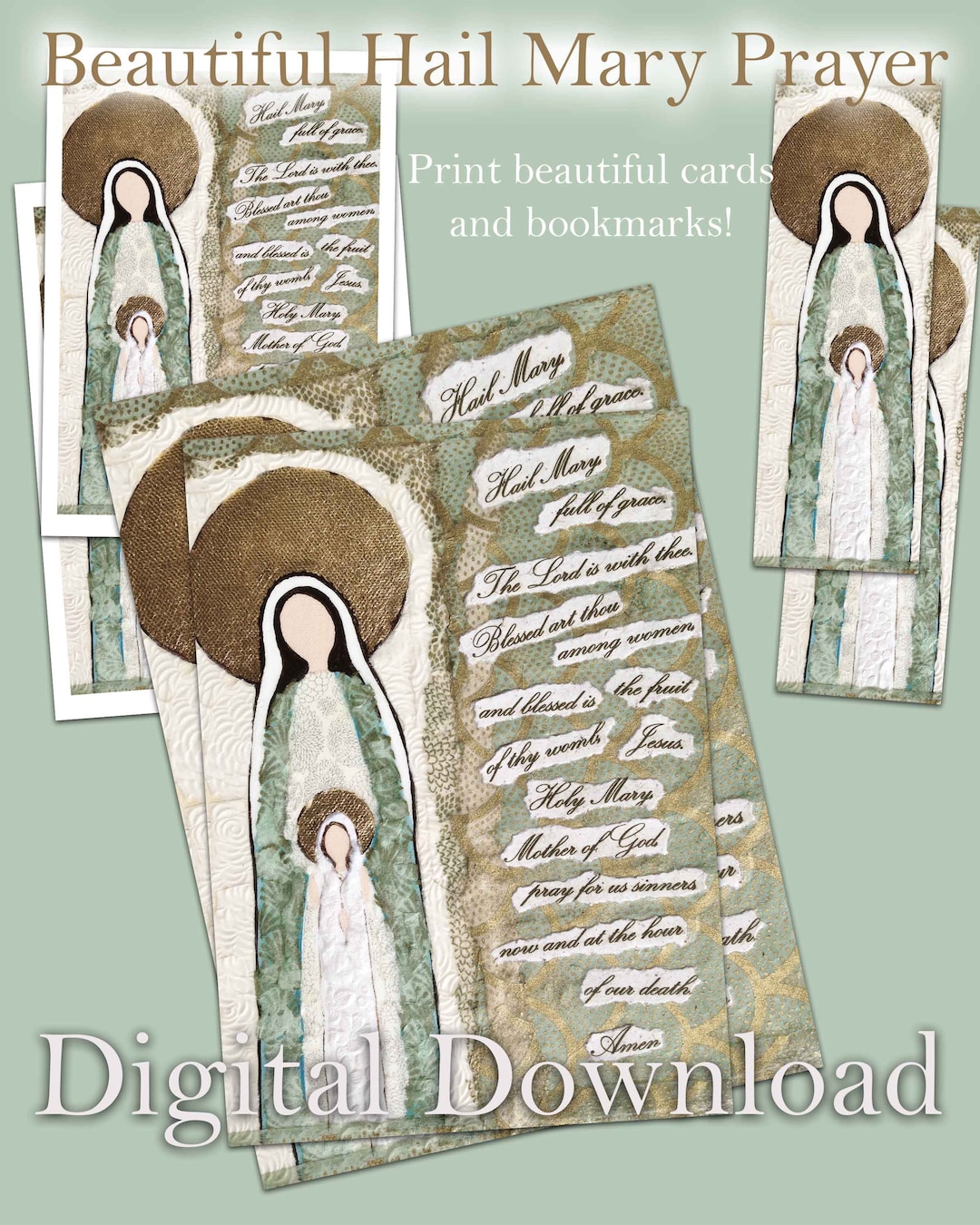 Hail Mary Prayer Collage Digital Download Catholic Wall Art PRINTABLE ...
