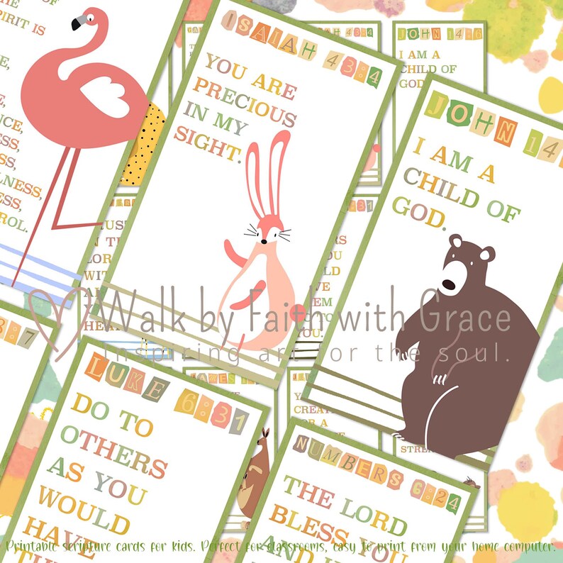 Cute Bible Verse Cards for Kids - Printable Digital Download - Animal ...