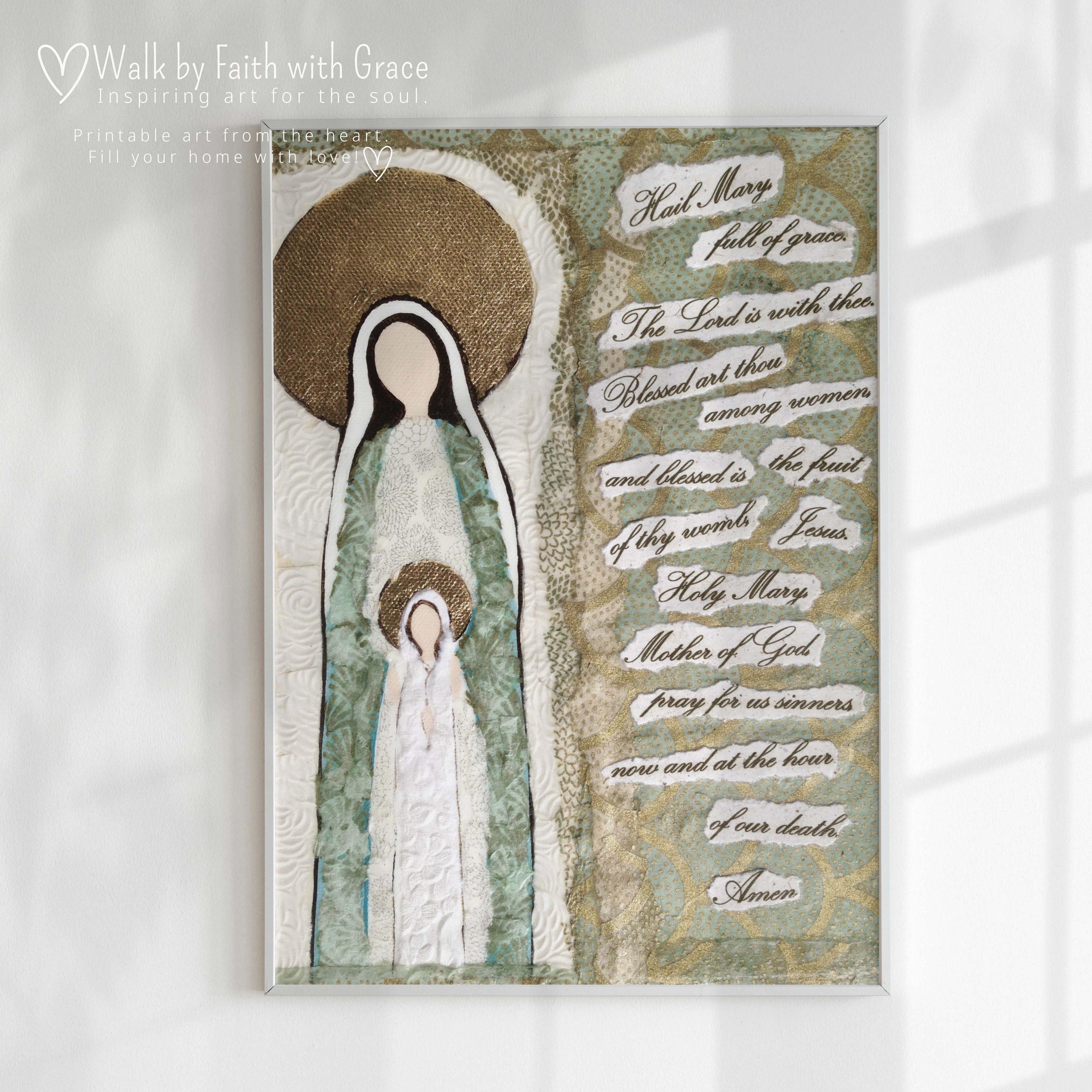 Hail Mary Prayer Collage Digital Download Catholic Wall Art PRINTABLE ...