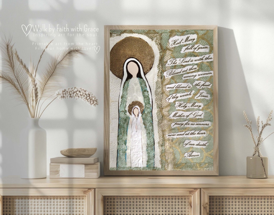 Hail Mary Prayer Collage Digital Download Catholic Wall Art PRINTABLE ...