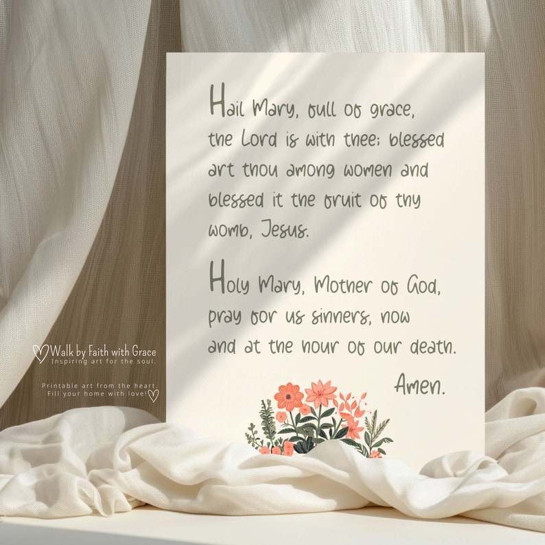 Hail Mary Prayer Printable Prayer Digital Download Catholic Print ...