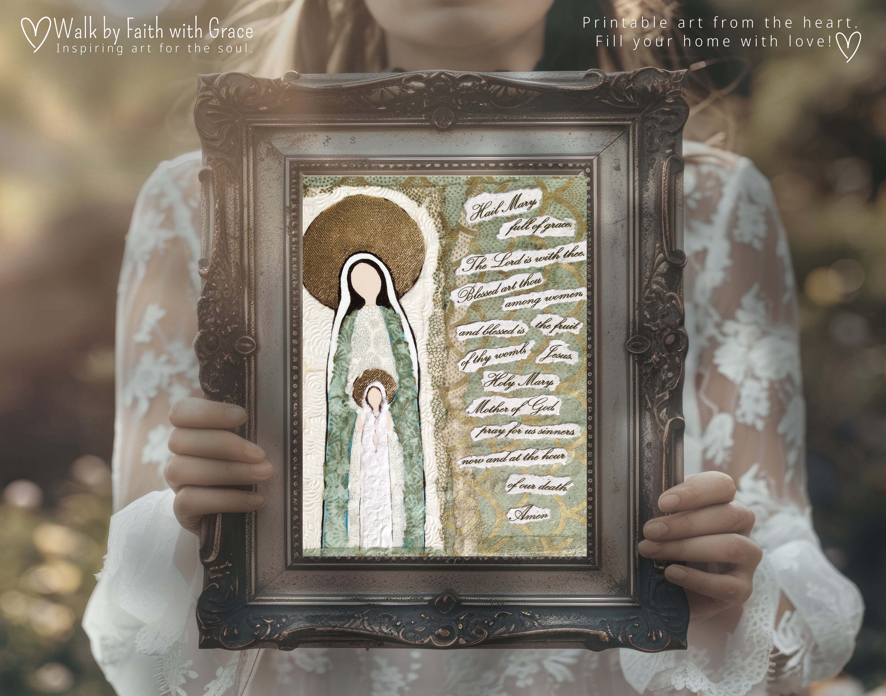 Hail Mary Prayer Collage Digital Download Catholic Wall Art PRINTABLE ...