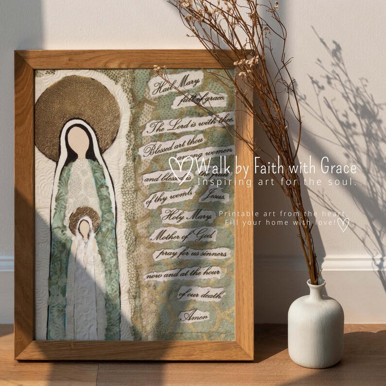 Hail Mary Prayer Collage Digital Download Catholic Wall Art PRINTABLE ...