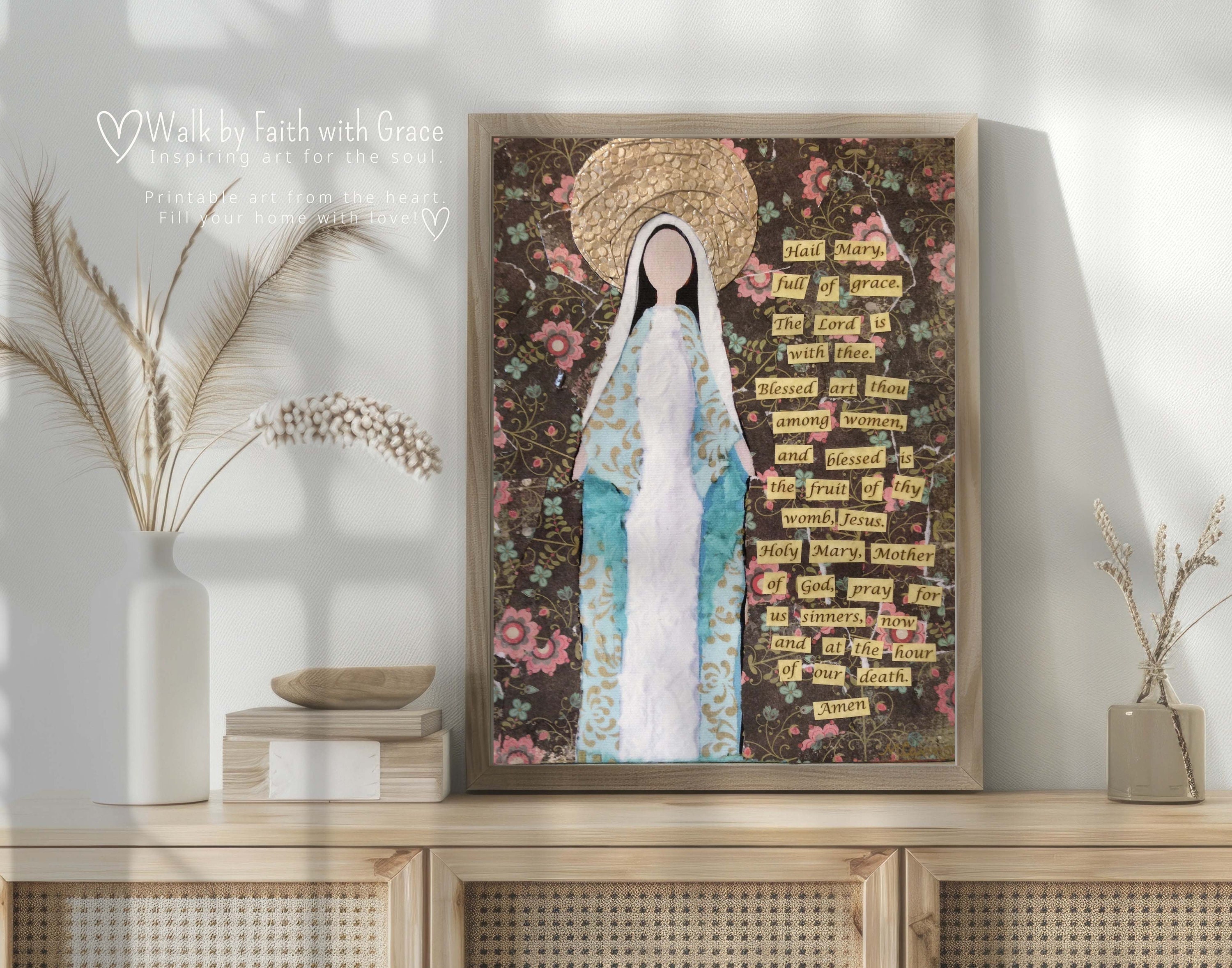 Hail Mary Prayer Collage Digital Download Catholic Wall Art Catholic ...