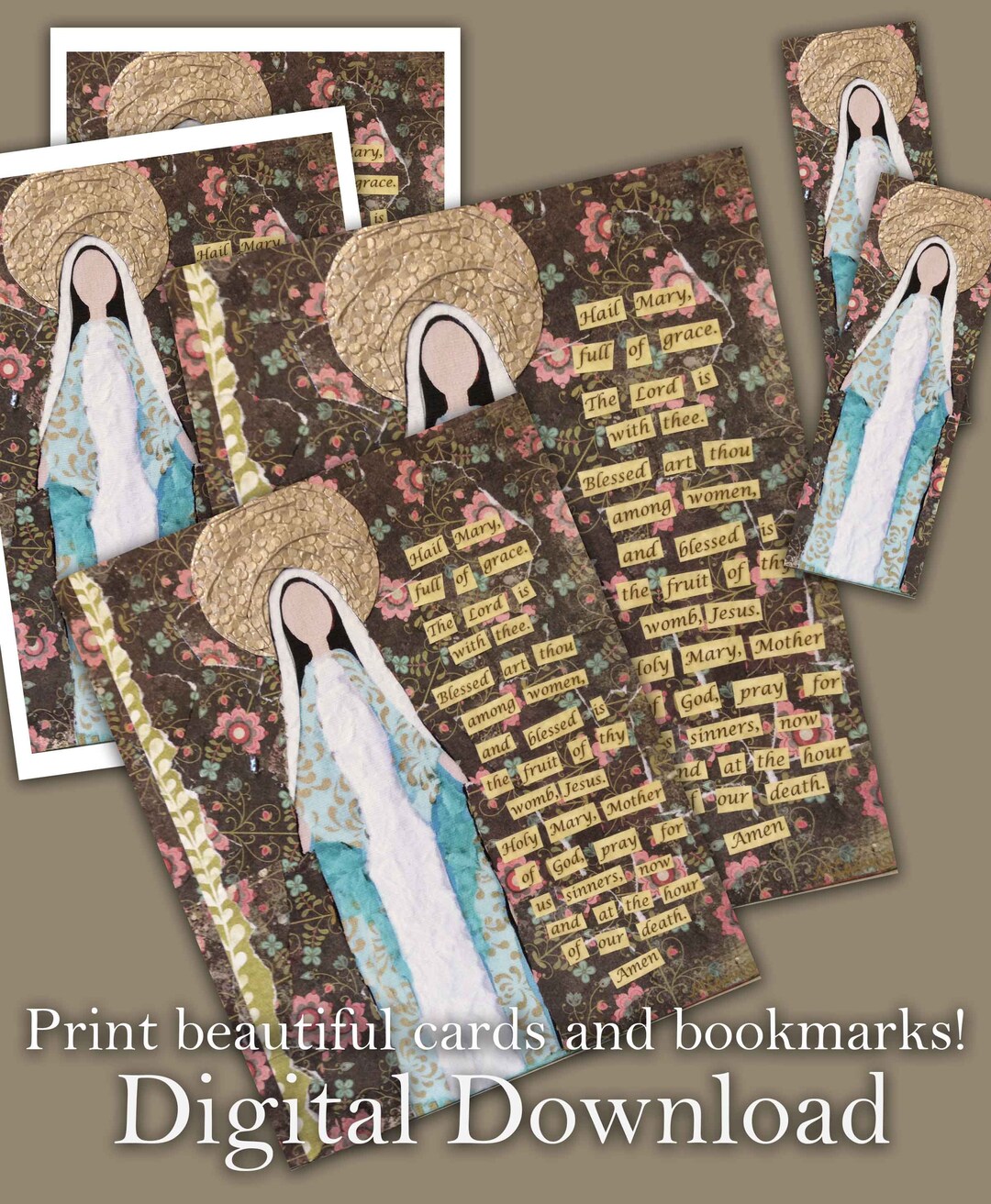 Hail Mary Prayer Collage Digital Download Catholic Wall - Etsy