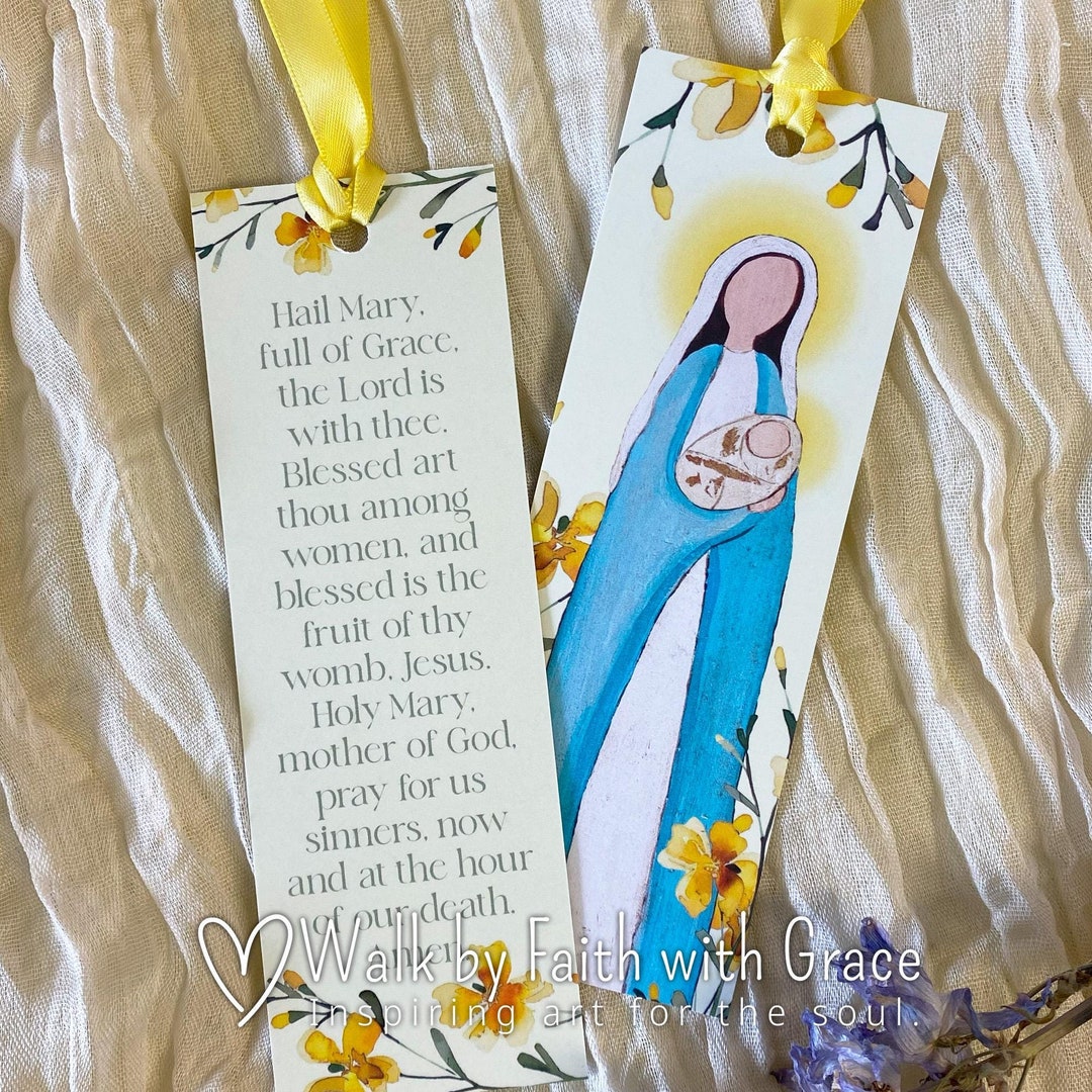 Blessed Mother Mary Catholic Bookmark – Hail Mary Prayer for Marian ...