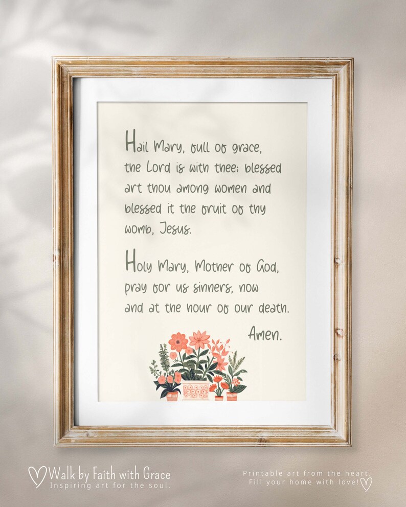Hail Mary Prayer Printable Prayer Digital Download Catholic Print ...