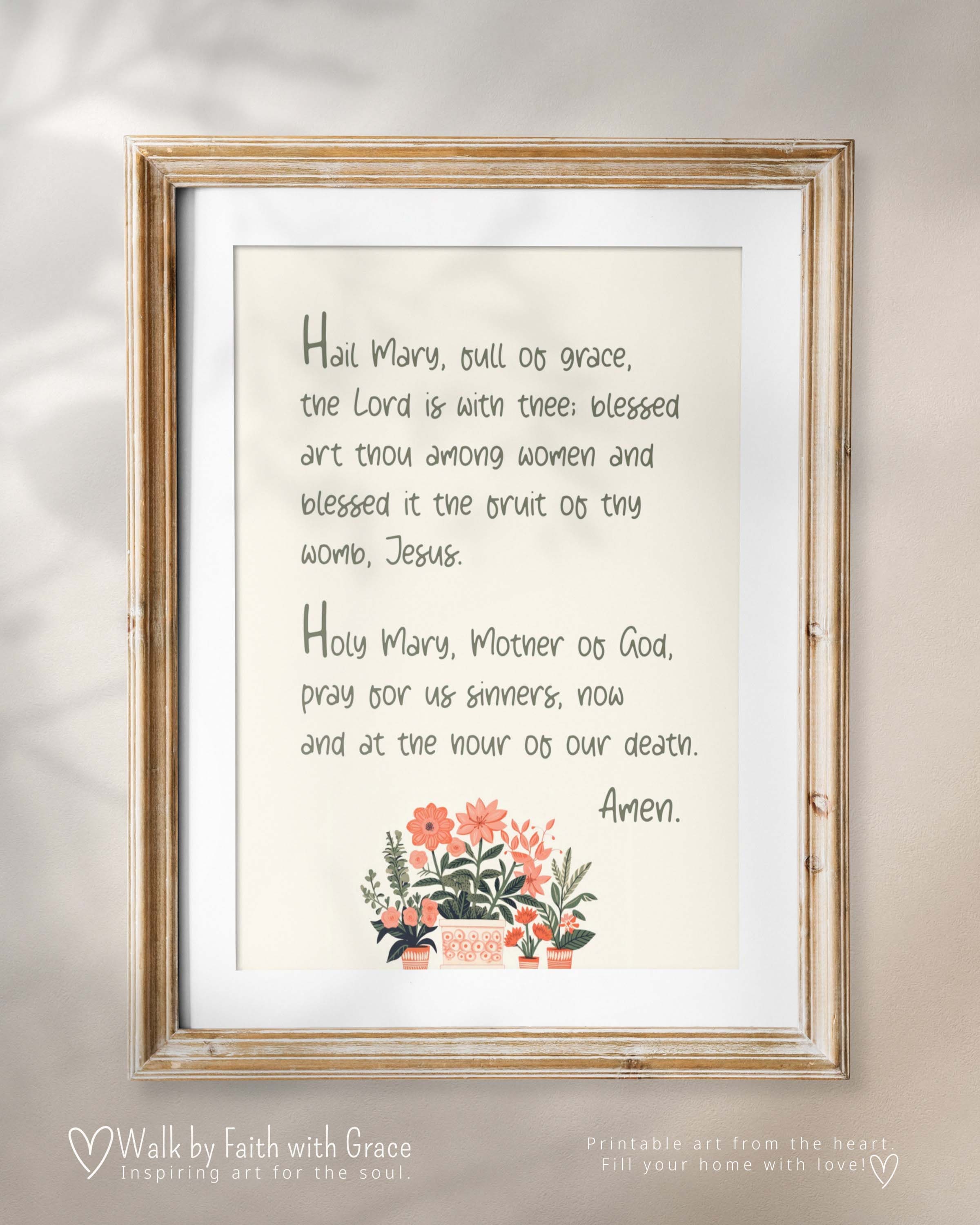 Hail Mary Prayer Printable Prayer Digital Download Catholic Print ...