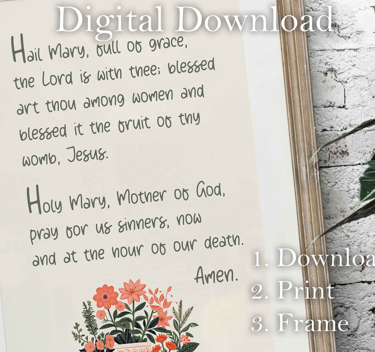 Hail Mary Prayer Printable Prayer Digital Download Catholic Print ...